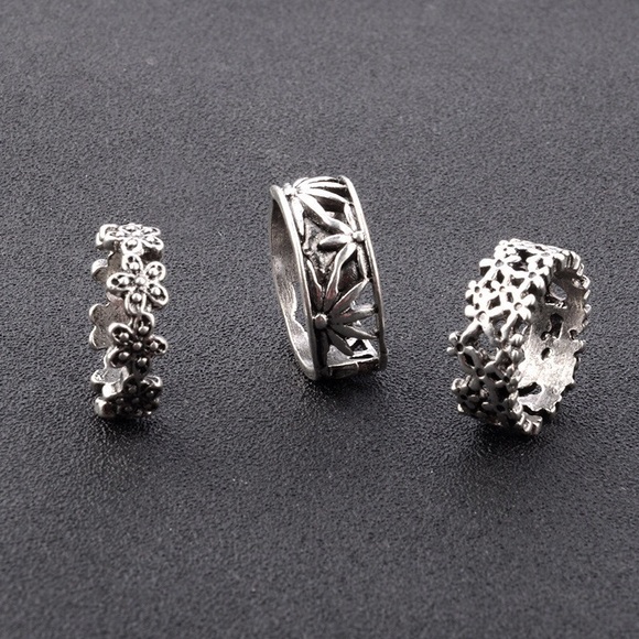 Jewelry | 13 Pcs Bohemian Retro Silver Crystal Gem Ring Set | Poshmark